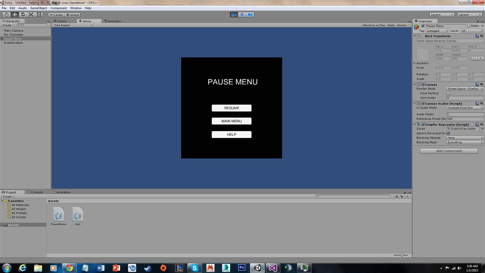 When I pause my game and enable canvas and then resume my keyboard ...