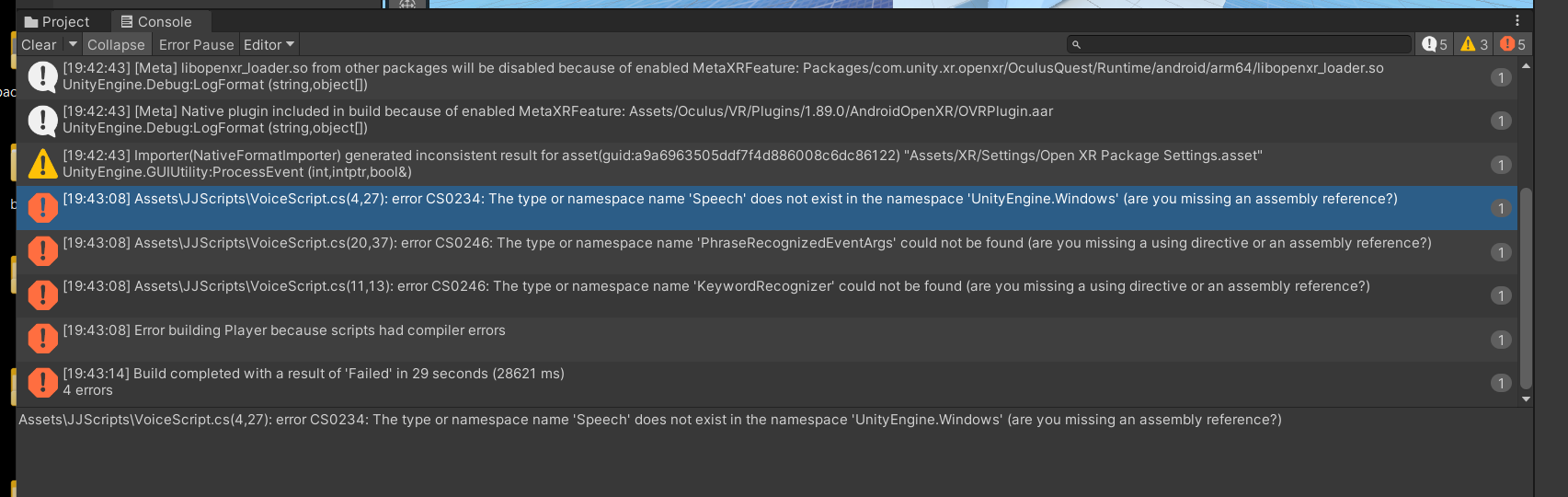 Unable to find UnityEngine.Windows.Speech in a VR project - Unity Engine - Unity Discussions