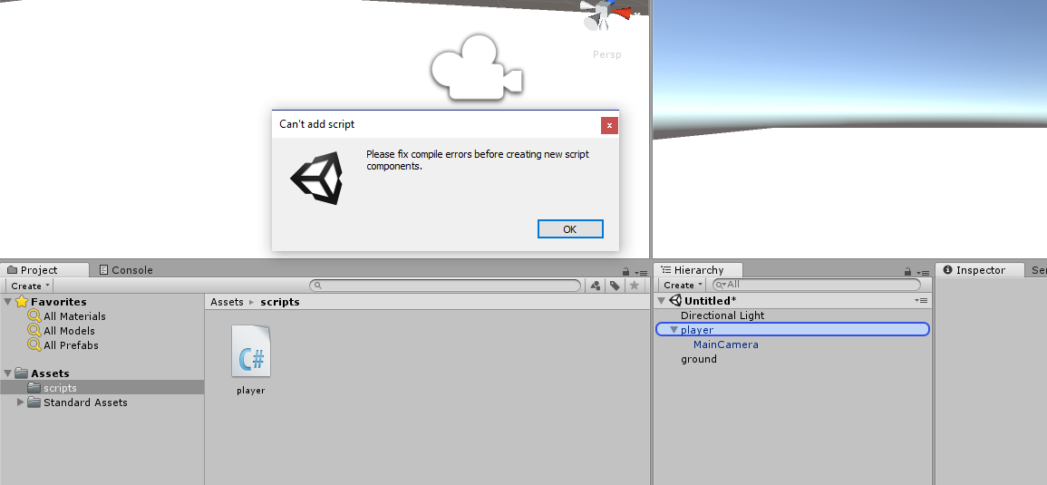 cannot drag script to player.Guitext error,cannot drag player script to the player in hierarchy ...