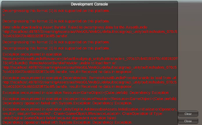 Bug V115 Webgl Cannot Load Addressable Asset Due To Compression Format Unity Engine