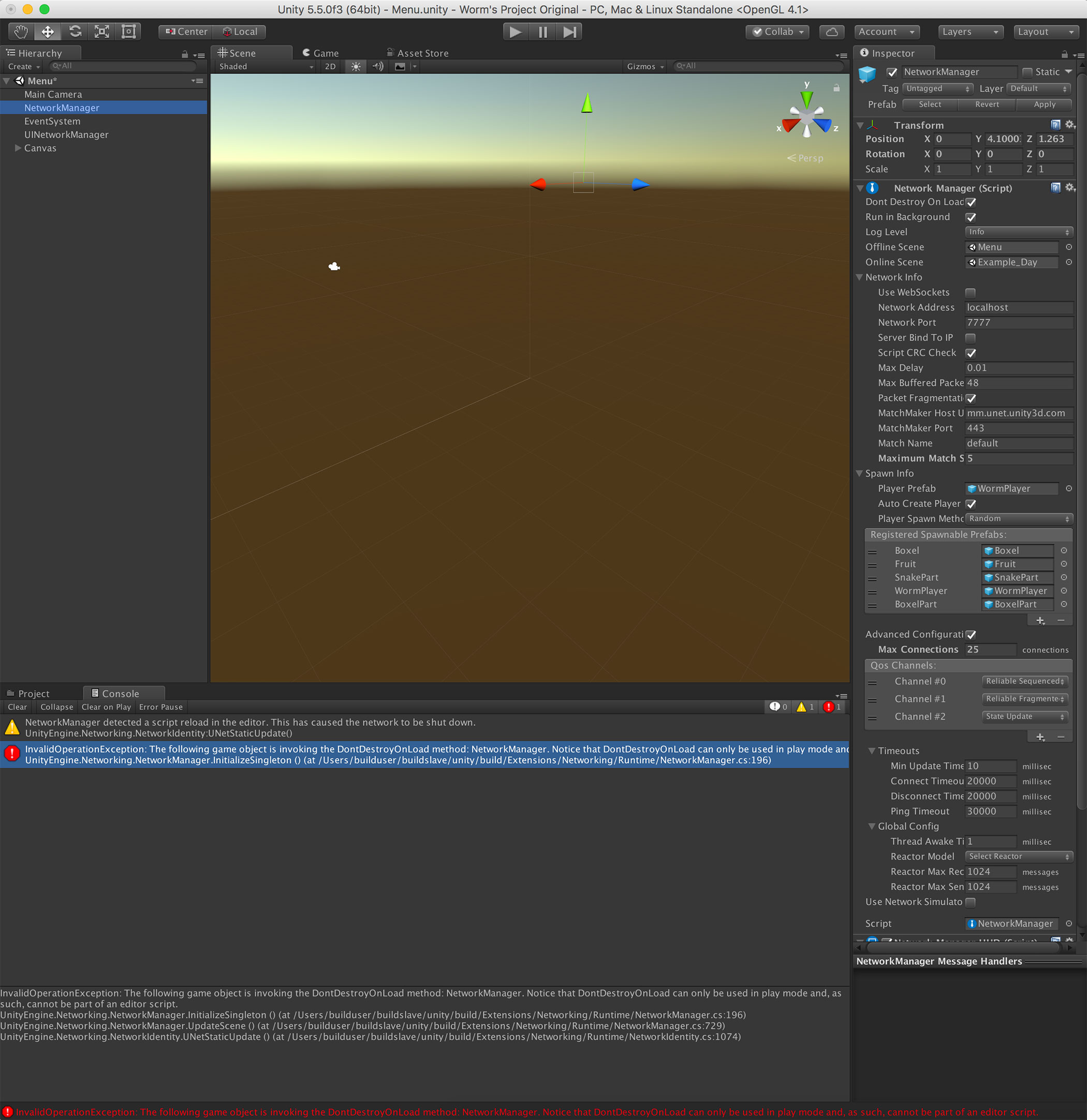 DontDestroyOnLoad NetworkManager Bug 5.5.0f3 - Questions & Answers - Unity Discussions