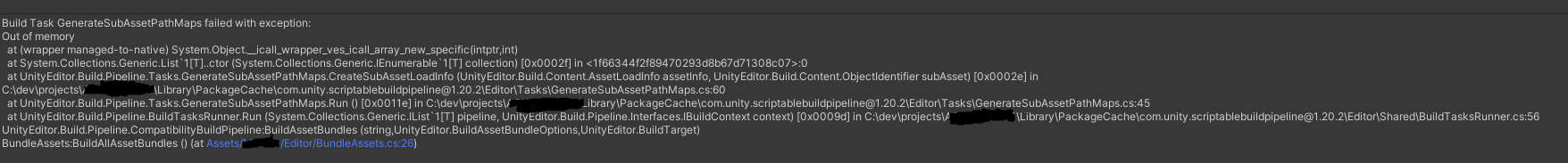 SBP BuildAssetBundles causing out of memory error - Unity Engine - Unity Discussions