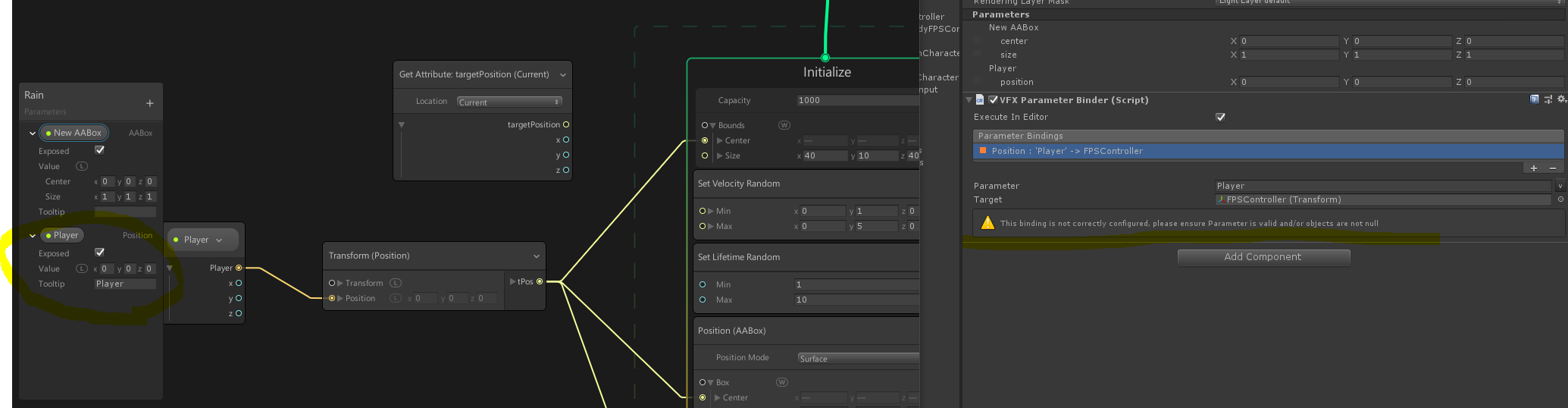 VFX Graph - Parameter Binder 'this binding is not correctly configured, please ensure parameter ...