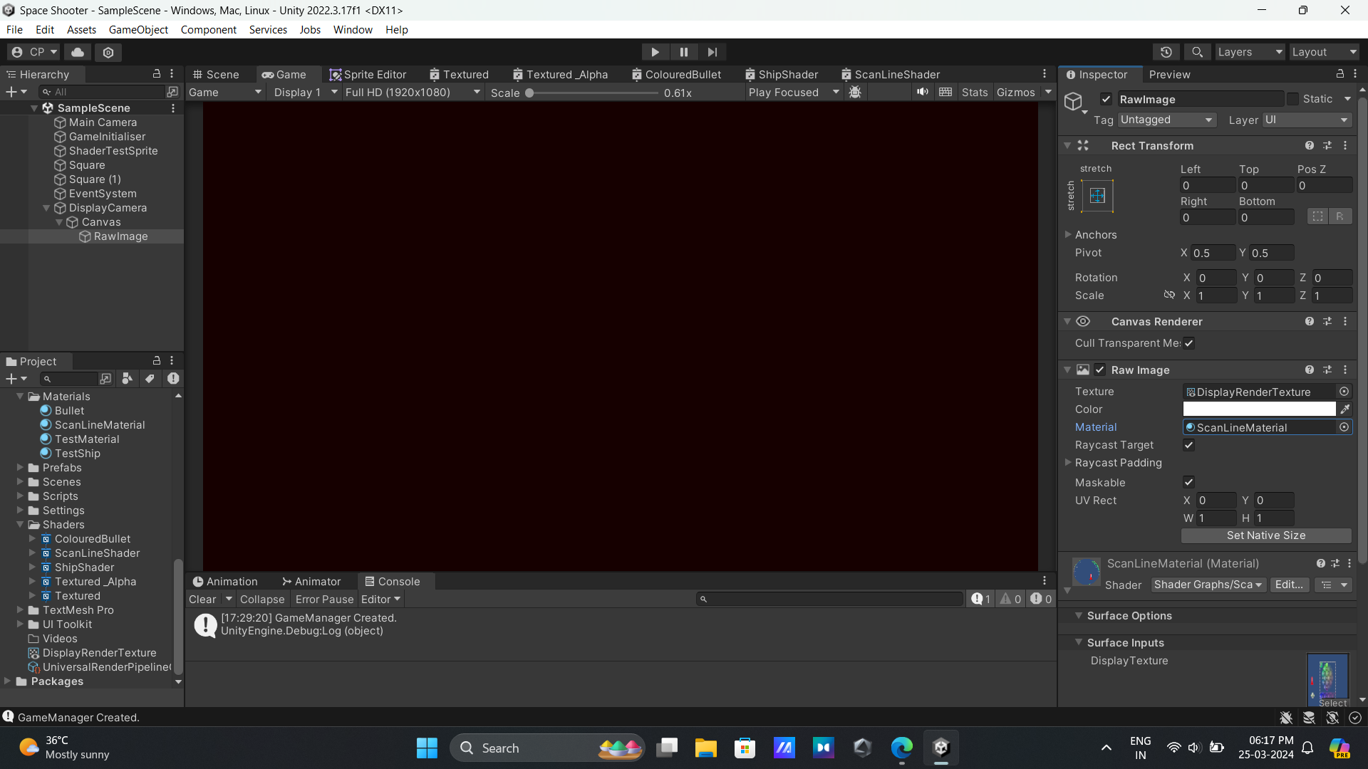 Camera renders blank image when adding a material to the raw image - Questions & Answers - Unity ...