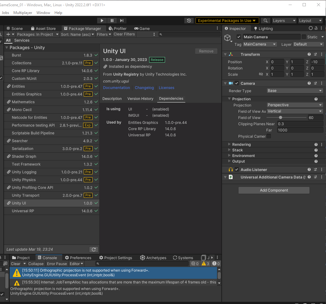 Guiutility Says Orthographic Projection Is Not Supported When Using Forward On Perspective