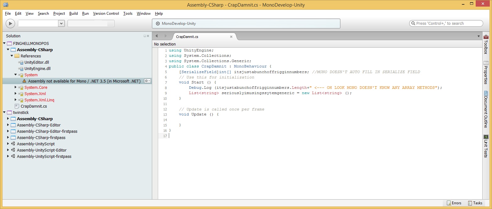 MonoDevelop doesn't recognize anything from System - Unity Engine - Unity Discussions