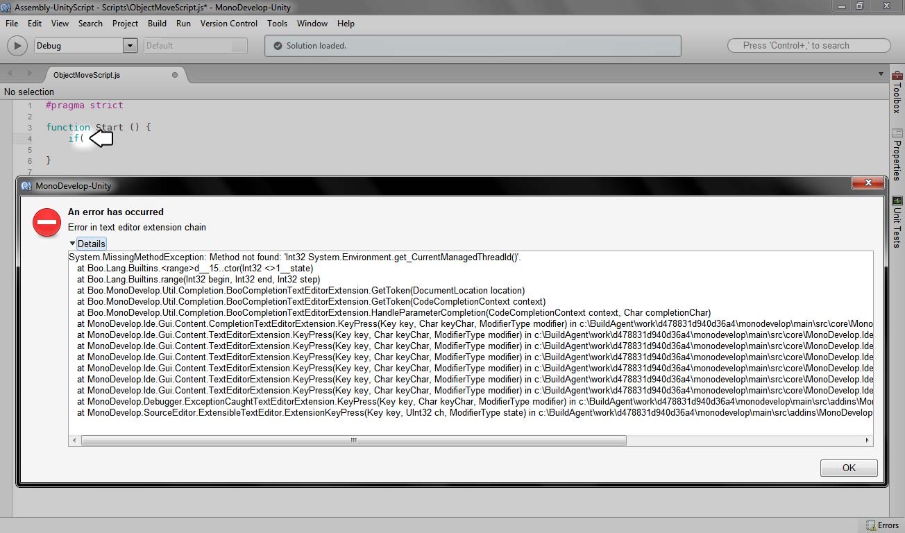 MonoDevelop error when type open bracket - Questions & Answers - Unity Discussions