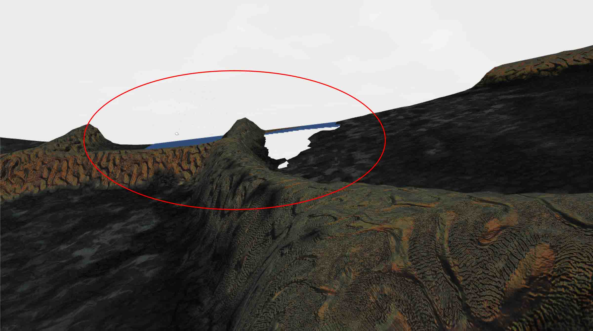 Blue strip appears on water at edge of camera's clipping plane ...