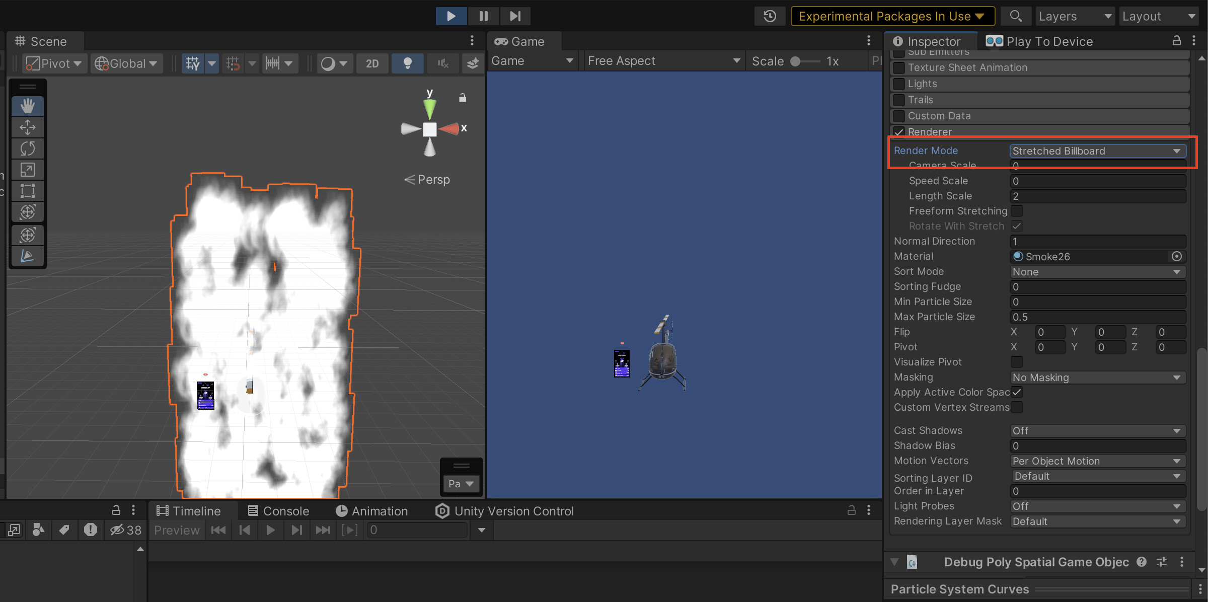 The Stretched Billboard Render Mode of the Particle system is causing the particles not to show ...