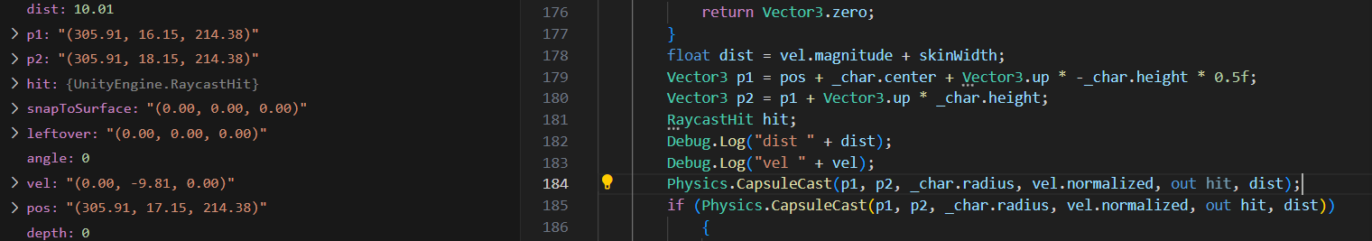 Physics.CapsuleCast not finding a result even though all the inputs look right to me? - Unity ...