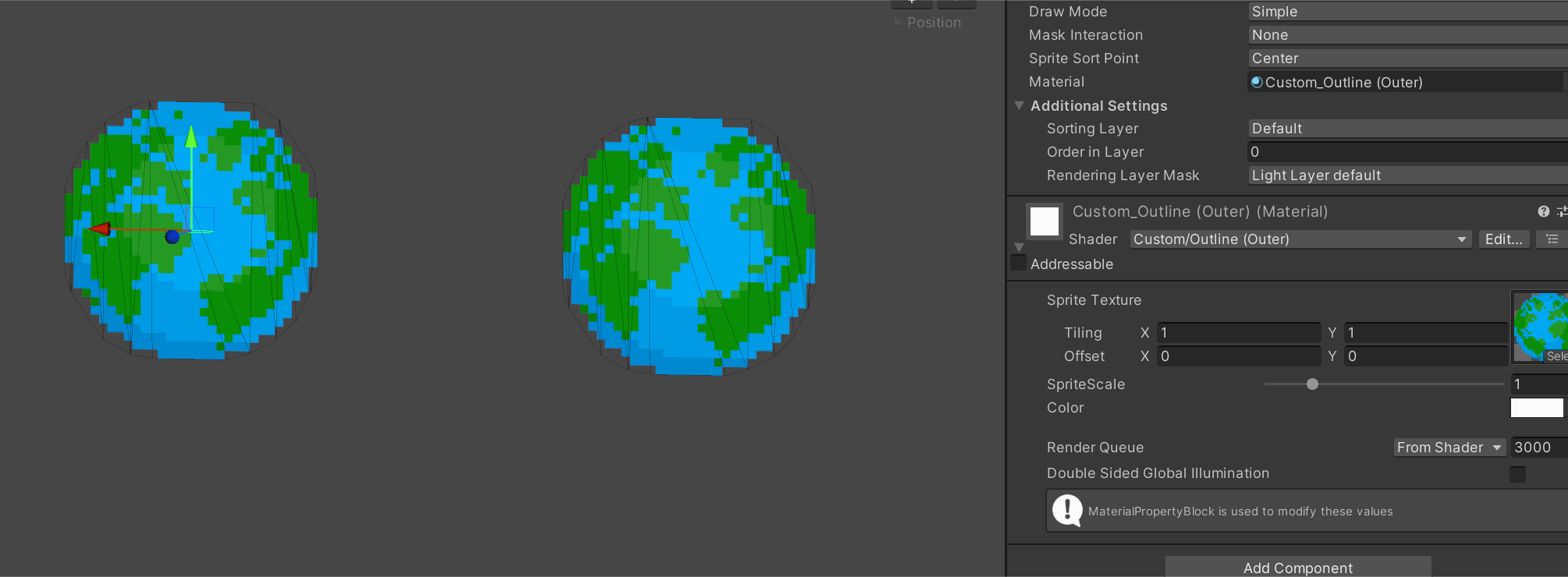 Is doing a shader with an outer outline possible if the sprite touches the edge? It just cuts ...