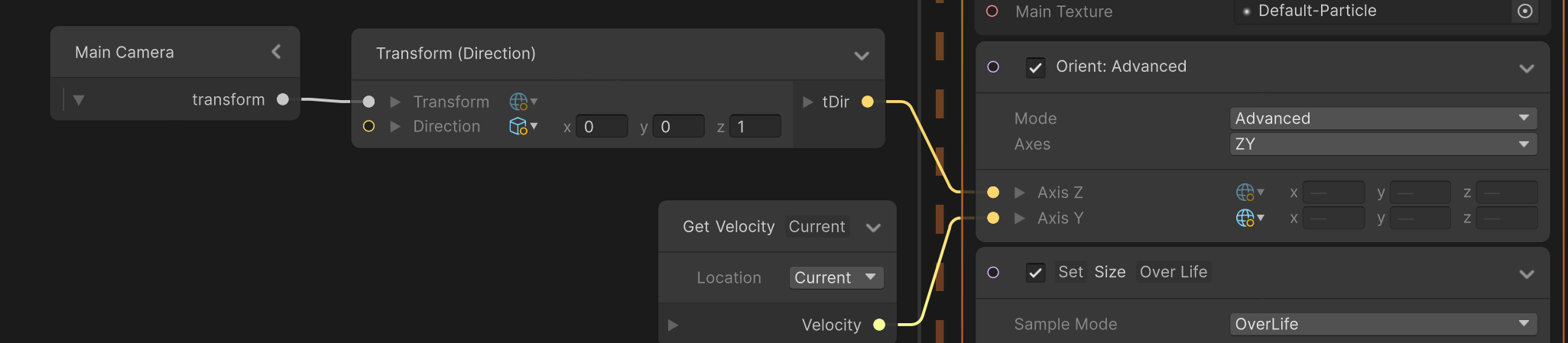 How do i set a particle in the VFXGraph to "Orient: Along Velocity" AND "Orient: Face Camera ...