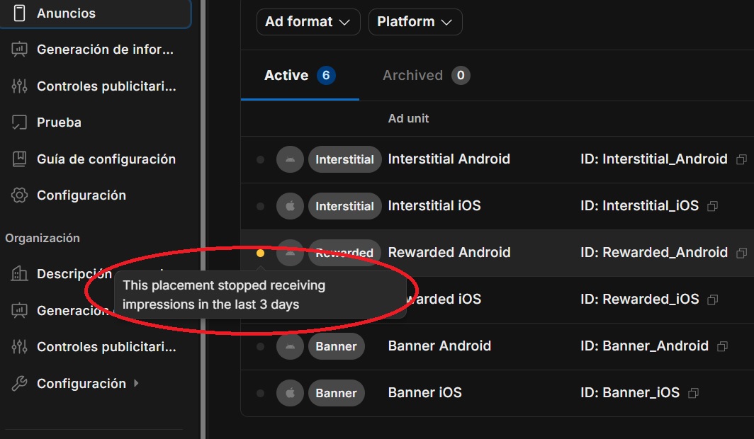 This placement stopped receiving impressions in the last 3 days - Unity Services - Unity Discussions