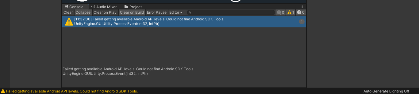 Failed getting available Android API levels. Could not find Android SDK ... Failed getting available Android API levels. Could not find Android SDK ...