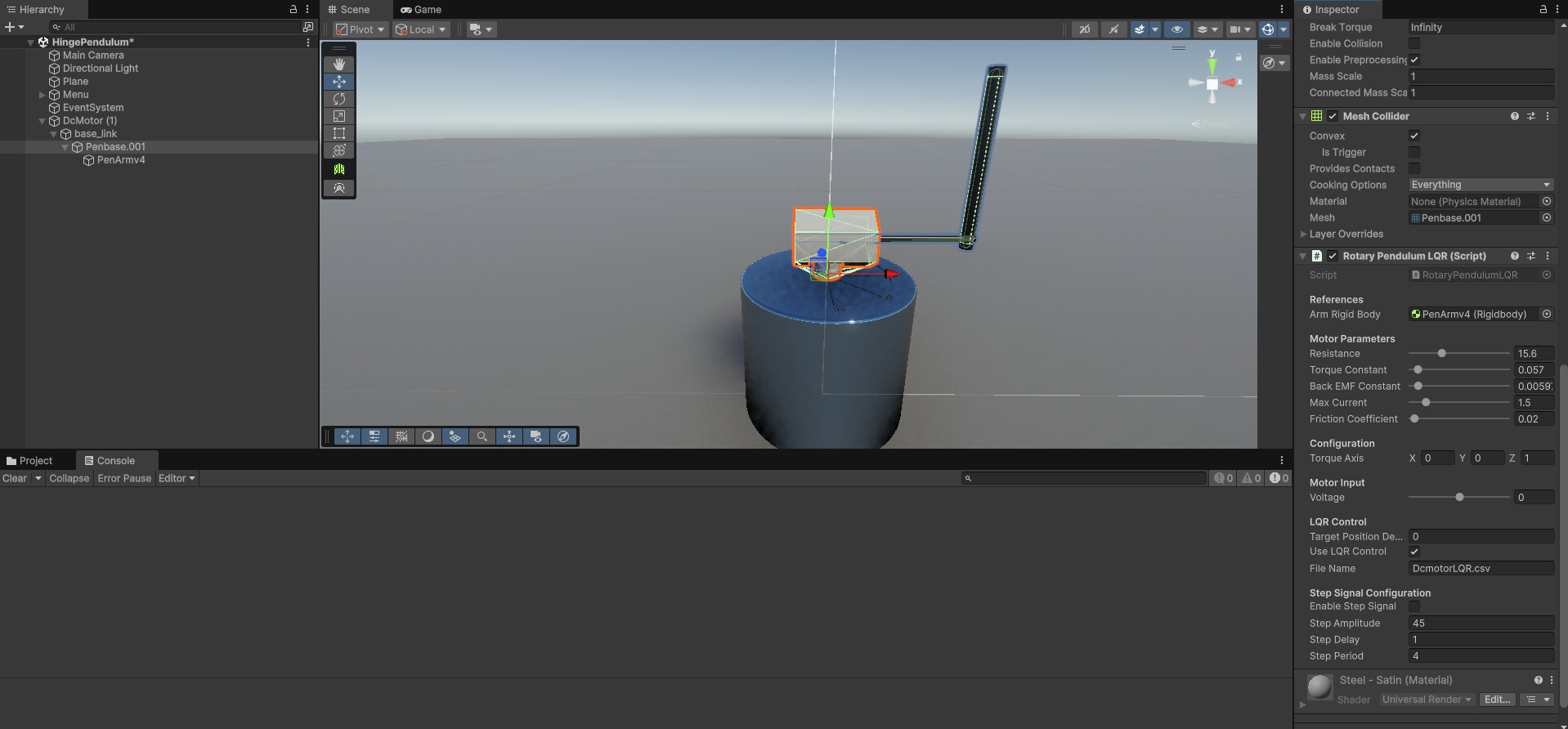Need Help with LQR Control for Rotary Inverted Pendulum Simulation in Unity - Unity Engine ...