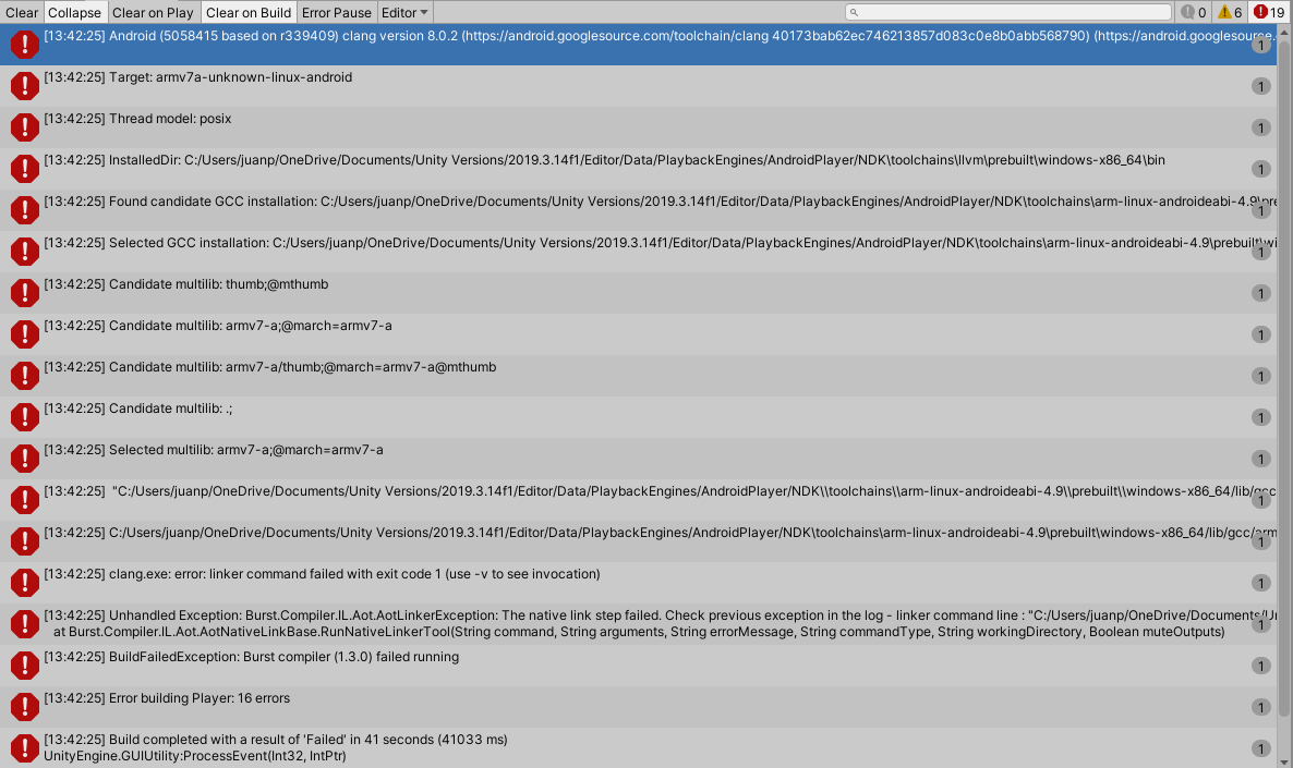 Trying To Create An Apk For Android Using The Ecs But The Build Crashes Due To Burst Unity 