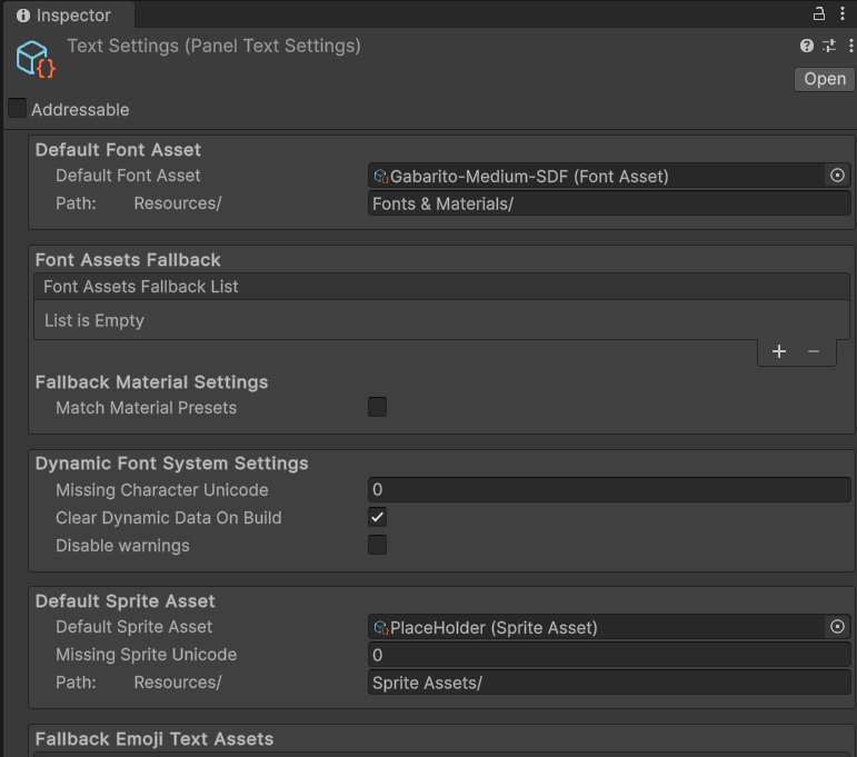 Sprite in Text, Error when Default Sprite Asset of Panel Text Settings have one or more Fallback ...