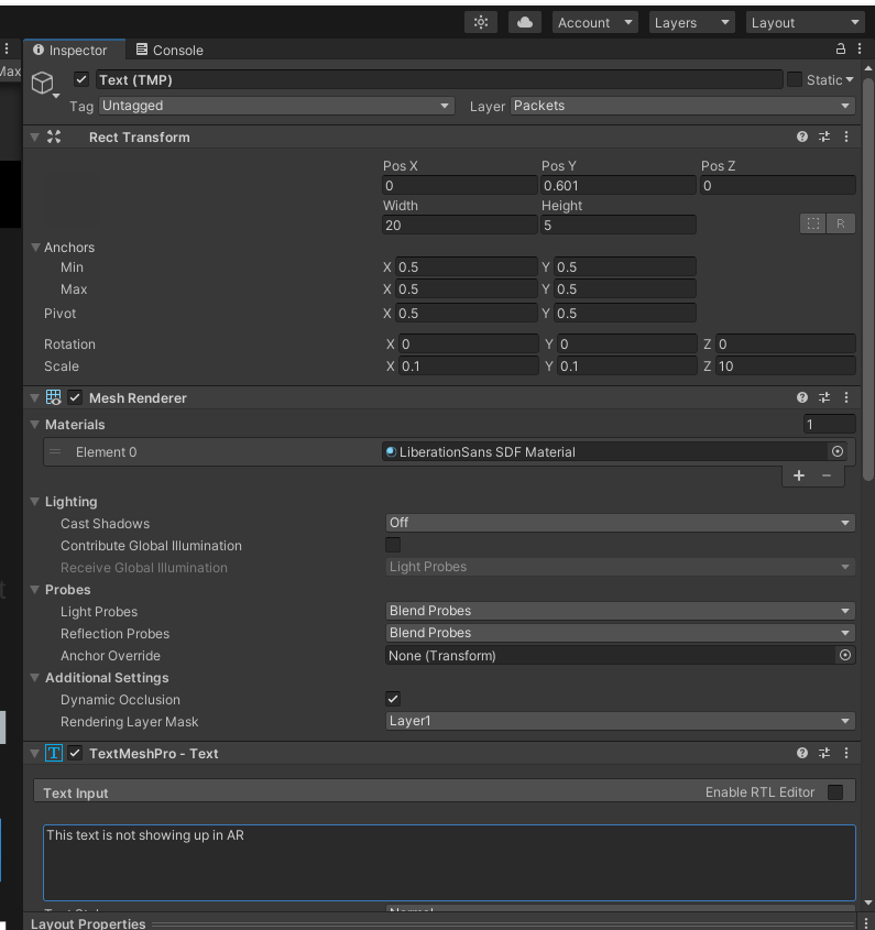 3D text mesh pro invisible in AR - Unity Engine - Unity Discussions