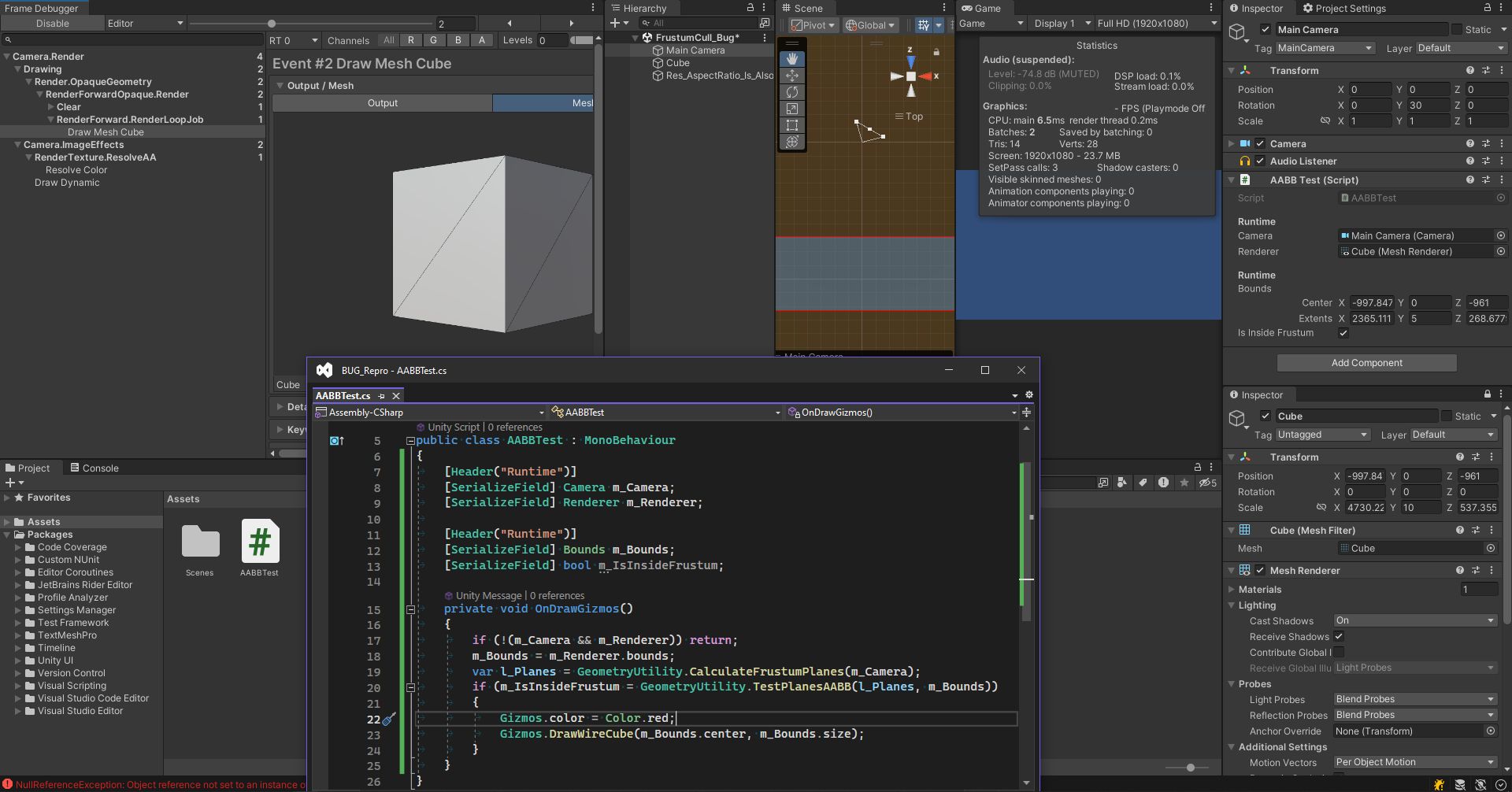 Frustum culling not working as expected, Rendering Cube behind Camera. - Unity Engine - Unity ...