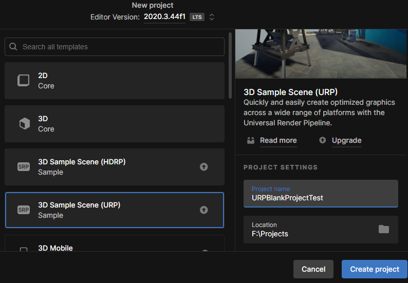 Unity Hub Defaults To Broken Version Of Urp When Creating New Project From Sample Unity Engine