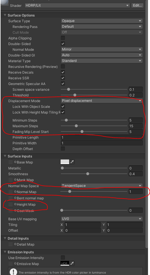 Where's the rest of the fields for HDRL/Lit - normal map,displacement and amount? - Unity Engine ...