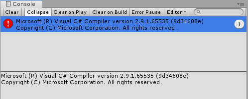 Error on editor Microsoft (R) Visual C# Compiler version 2.9.1.65535 (9d34608e) (Unity 2019.1 ...