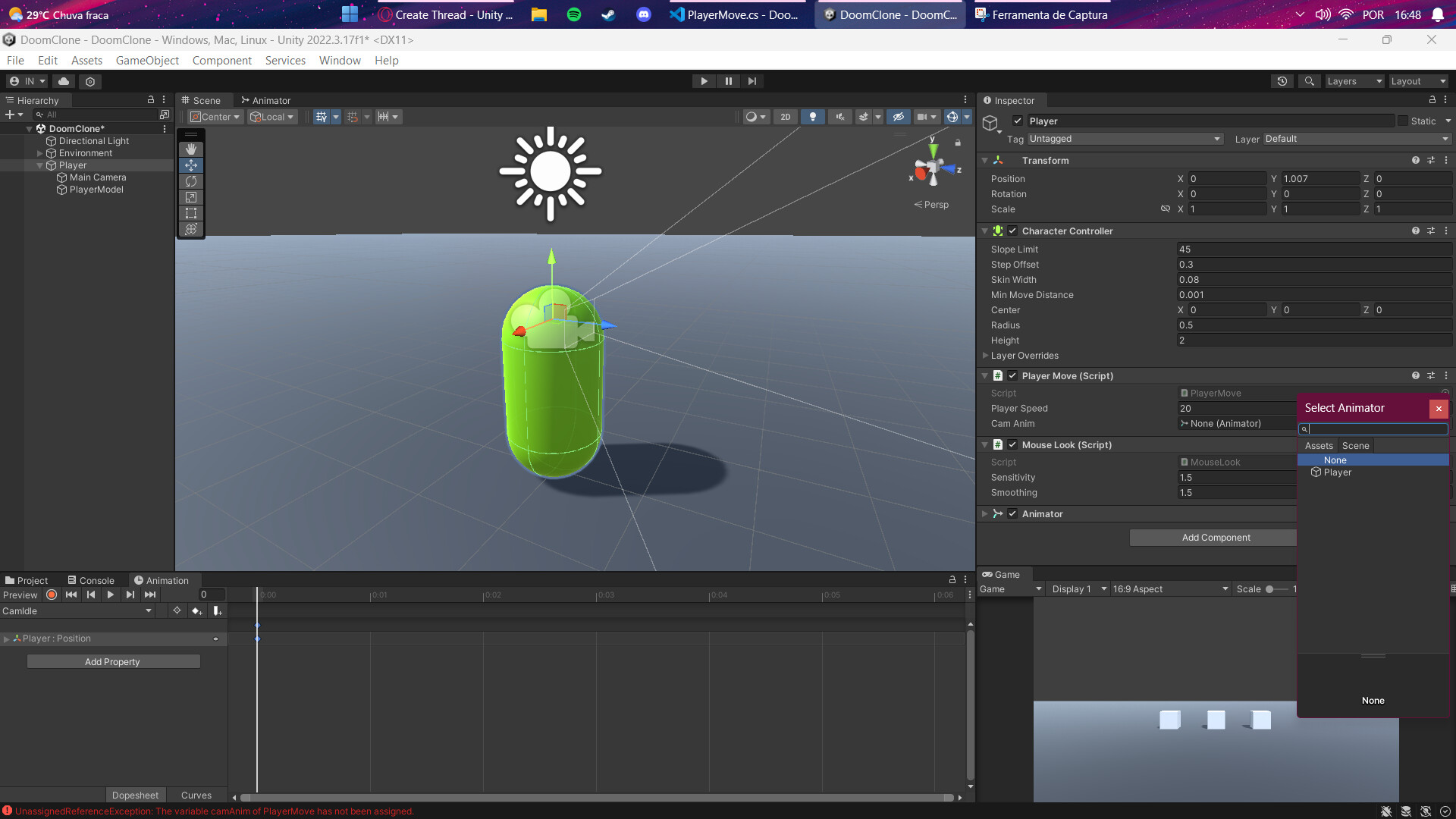 Why can't I assign Main Camera into my player's camera animation script? - Unity Engine - Unity ...