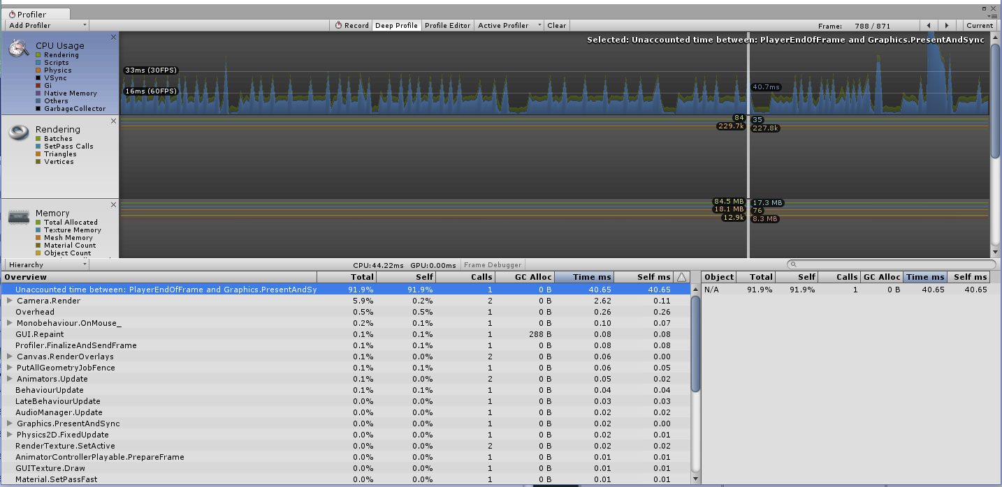Profiler: Unaccounted time between PlayerEndOfFrame and Graphics.PresentAndSync - Unity Engine ...