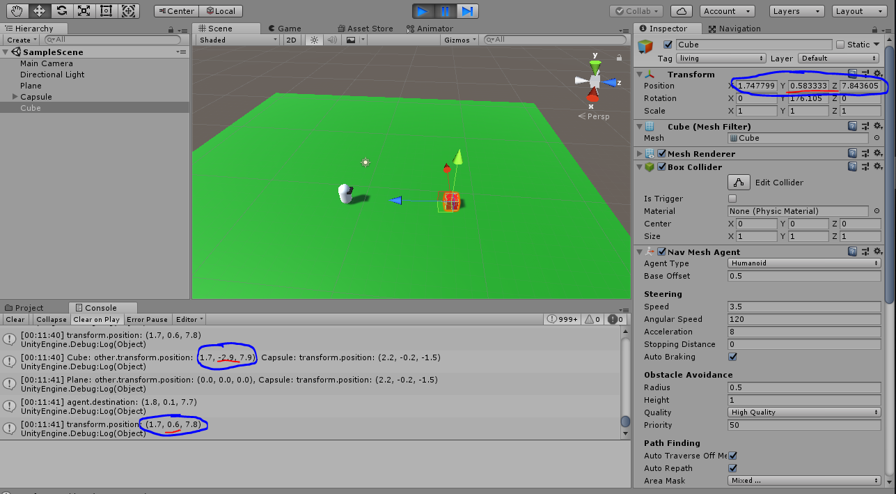GO's transform position falling down when observing from collider - Unity Engine - Unity Discussions