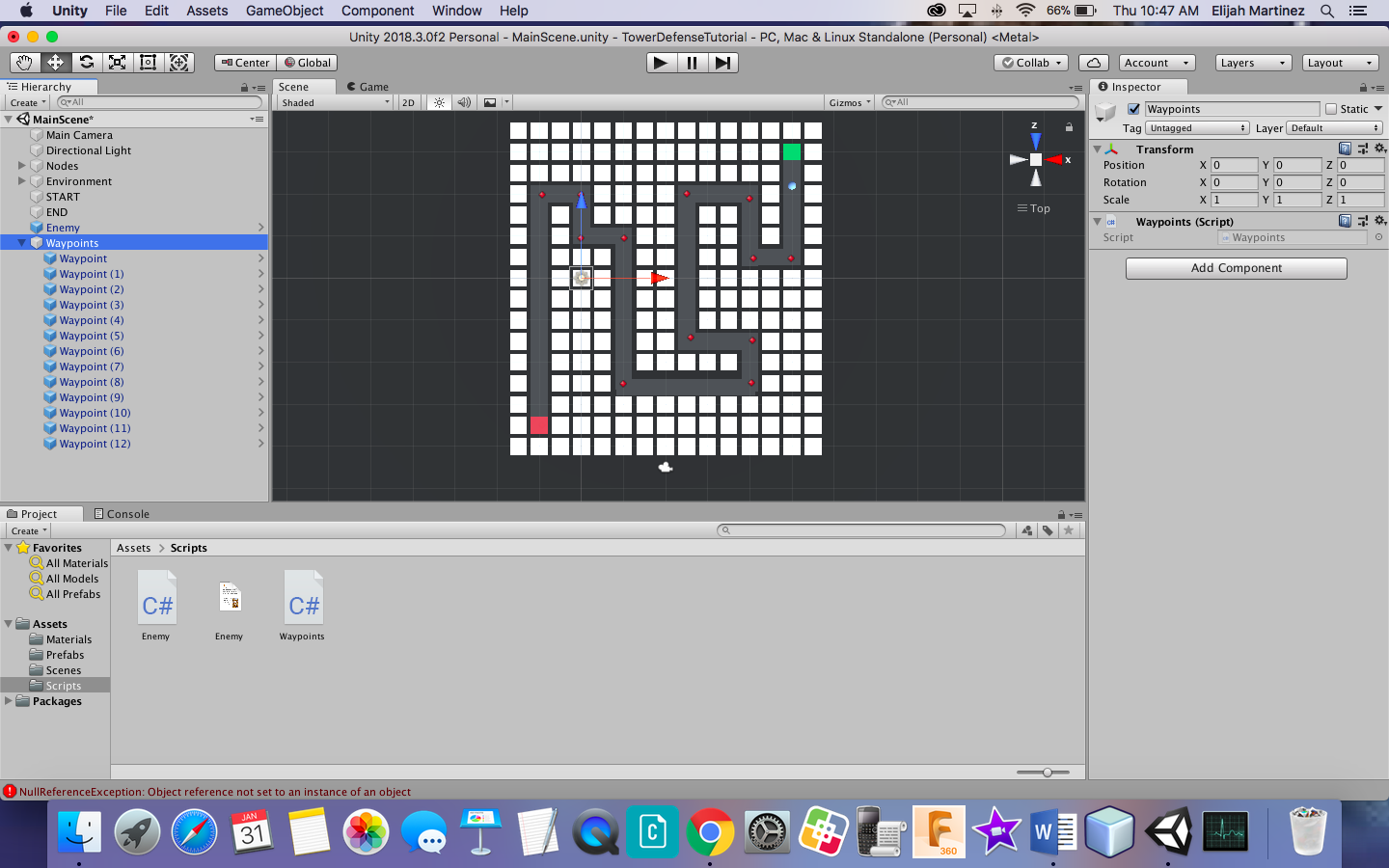 Tower Defense Tutorial Script error (Enemy pathing) - Unity Engine - Unity Discussions