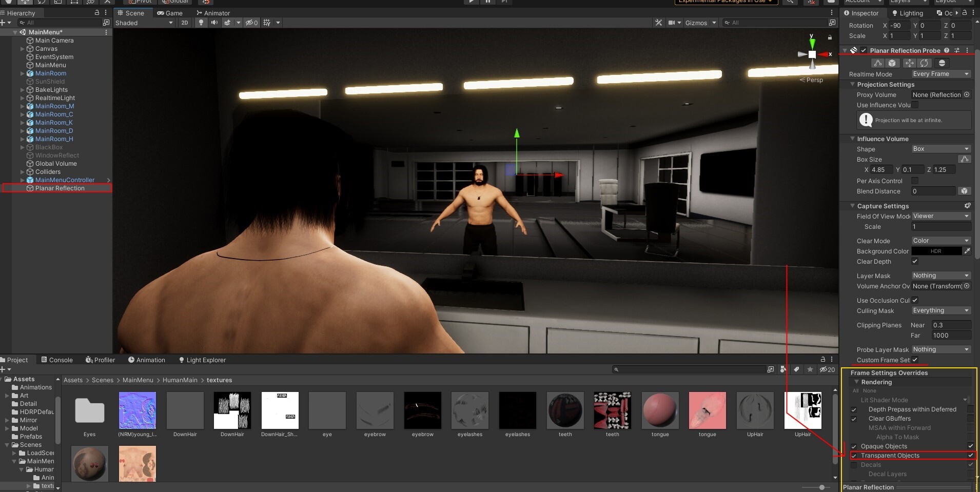 Planar reflection does not display transparent and surface scattering ...