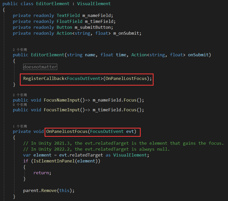 There're inconsistencies with the FocusOutEvent and UI style between Unity 2021 and Unity 2022 ...