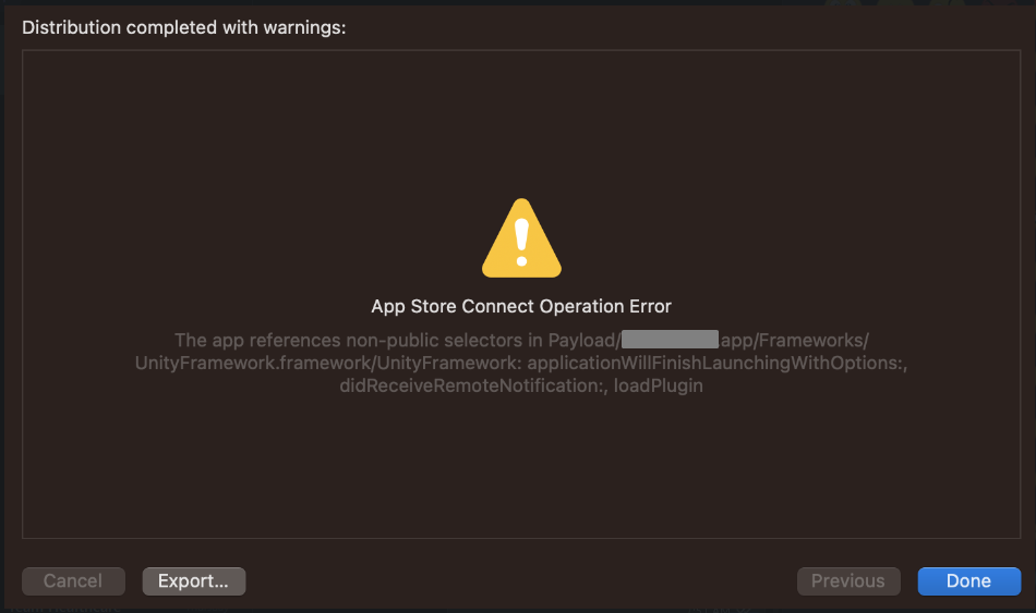App Store Connect Operation Error: 'The app references non-public ... App Store Connect Operation Error: 'The app references non-public ...