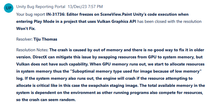 Vulkan crashes editor on start - Unity Engine - Unity Discussions