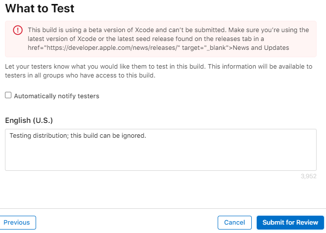 Testflight External Build Says App Is Using Beta Version Of Xcode Unity Engine Unity