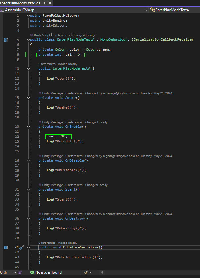 "Configurable enter play mode" - behaviour mismatches docs (object initialization and ...