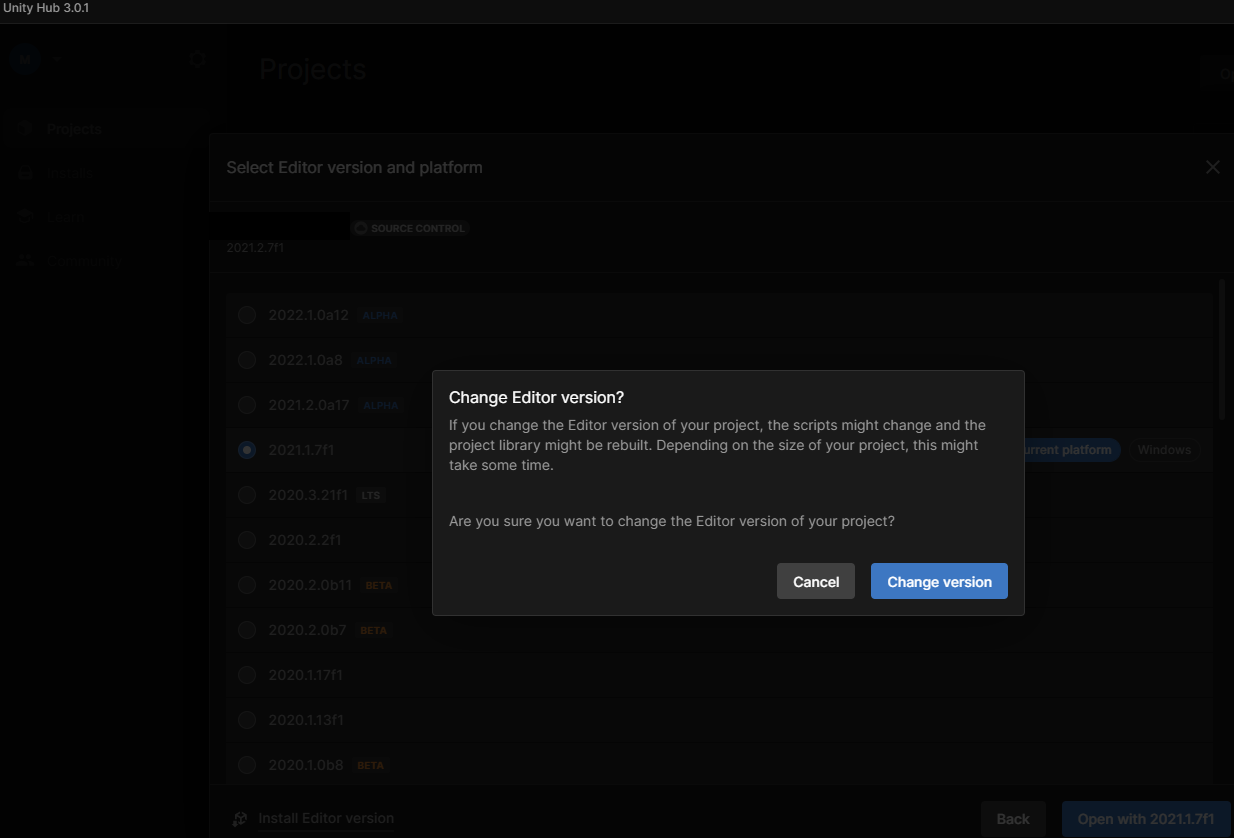 Change editor version warning, but its same version - Unity Engine ...