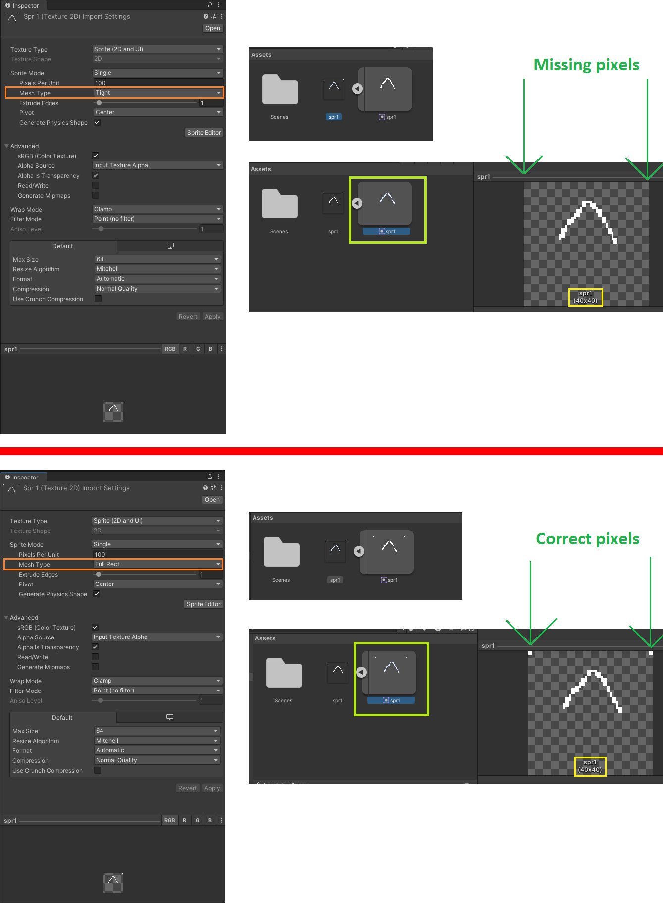 Missing Sprite Pixels Import Settings Unity Engine Unity Discussions