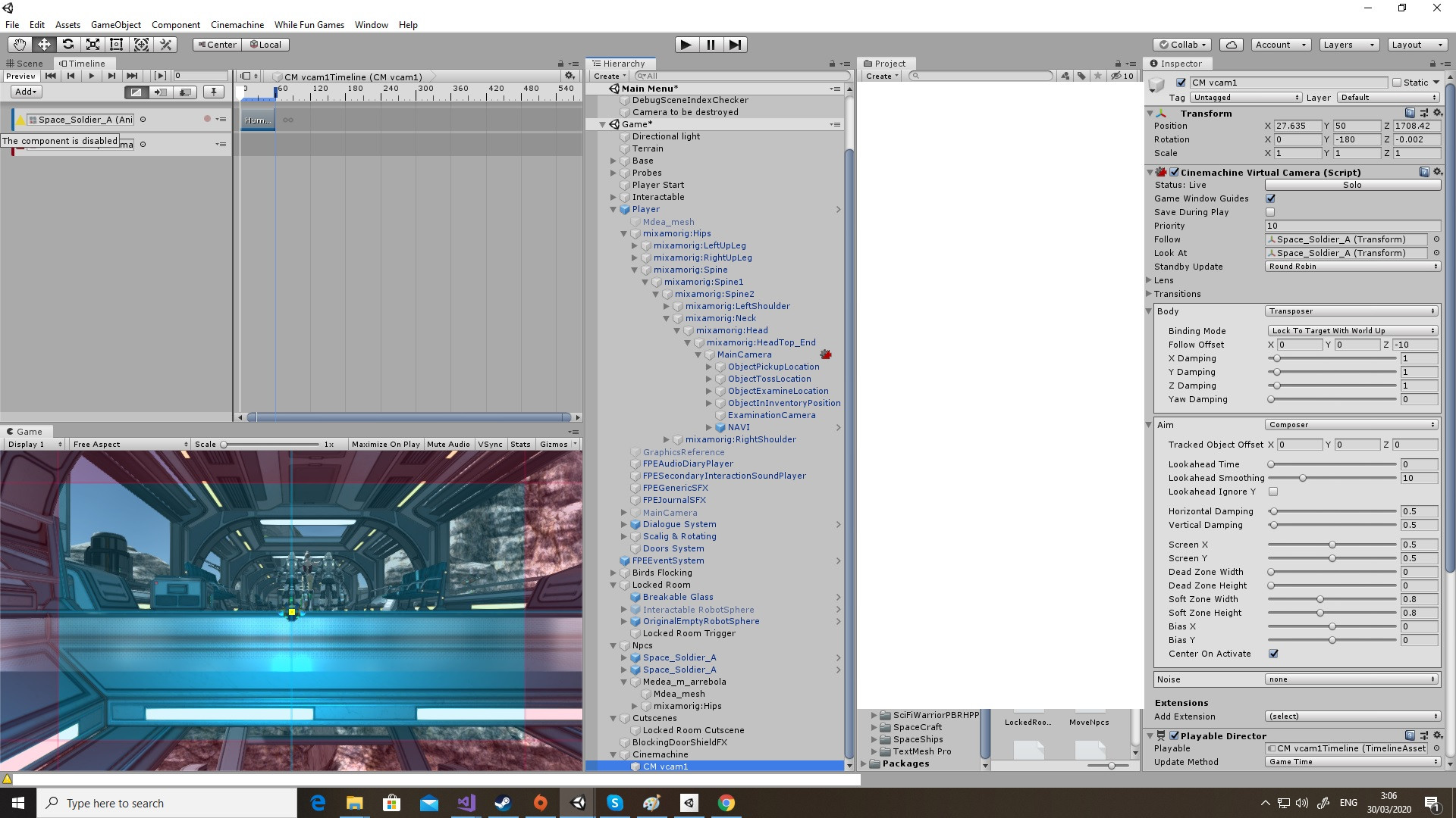 Why when drag character to timeline I see yellow message "The component is disabled" ? - Unity ...