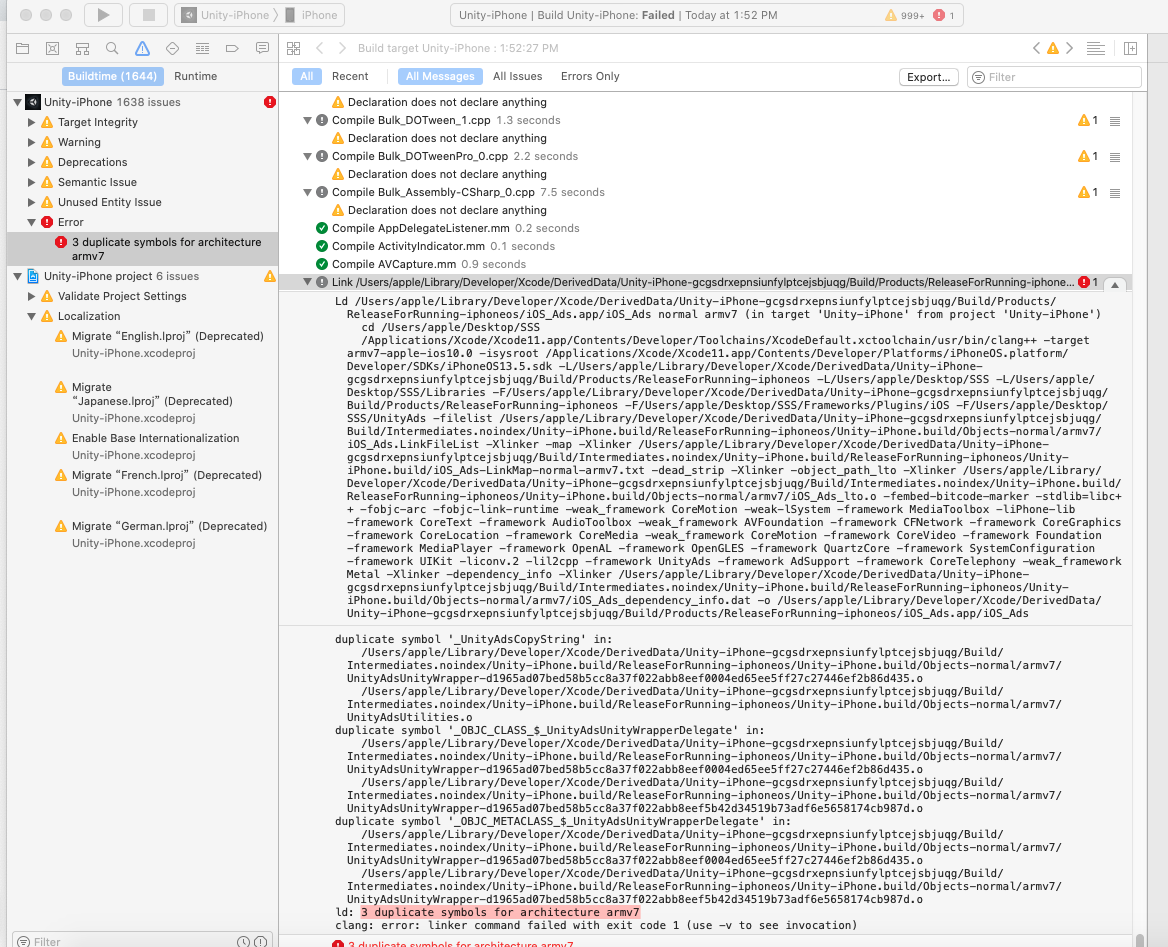 ld: 3 duplicate symbols for architecture armv7 - Unity Services - Unity Discussions