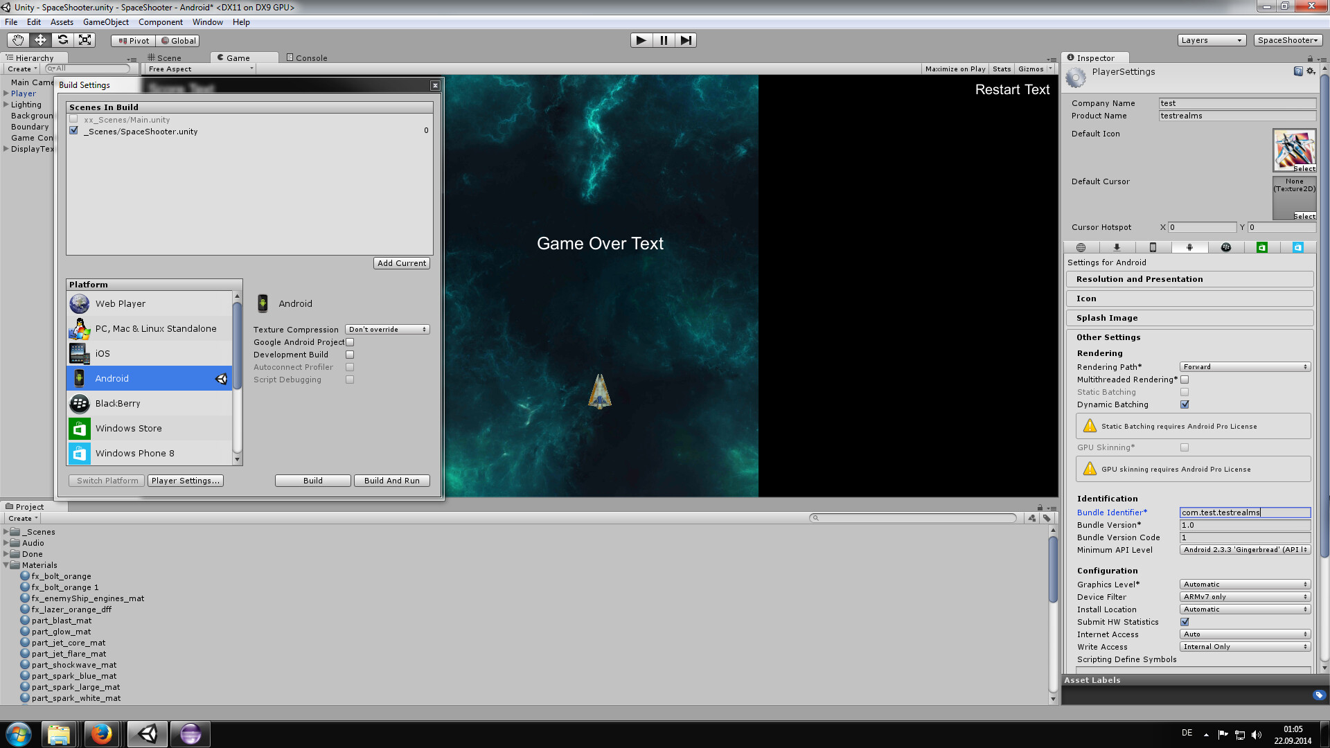 Build/Export Space Shooter on Android Emulator - Unity Engine - Unity Discussions