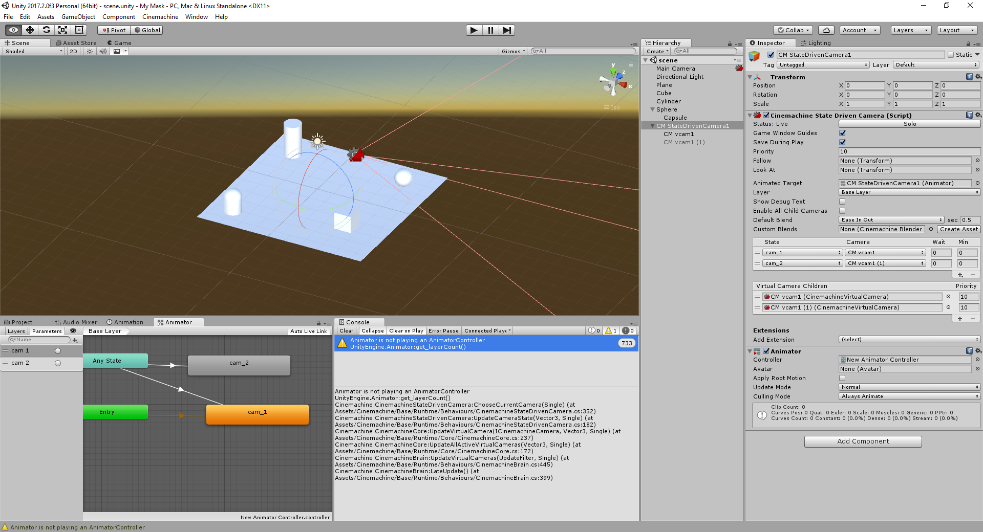 Cinemachine State machine "Animator is not playing an AnimatorController" warnings - Unity ...