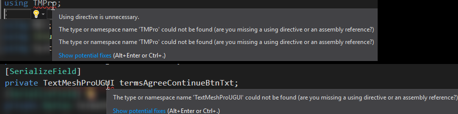 The Type Or Namespace Name Textmeshprougui Could Not Be Found Unity Engine Unity Discussions