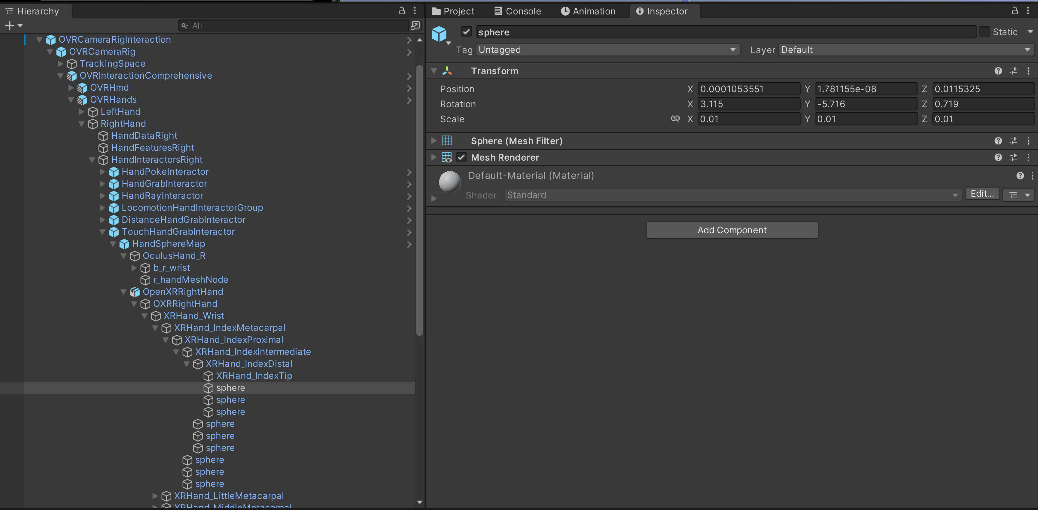 How can i make my OVRCameraRigInteraction's prefab OVRhands push objects instead of going ...