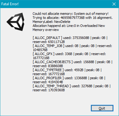 Fatal error! - Could not allocate memory - Unity Engine - Unity Discussions
