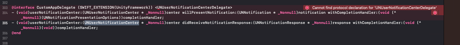 Cannot Find Protocol Declaration For Unusernotificationcenterdelegate Unity Engine Unity