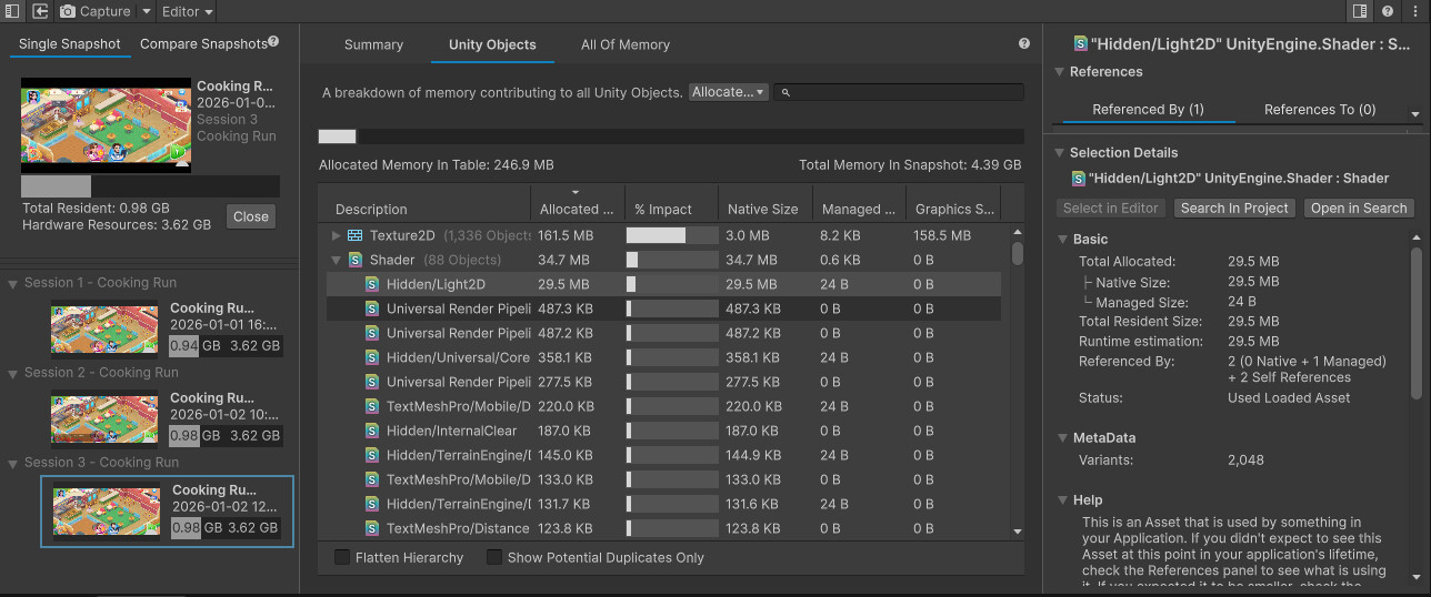 Hidden/Light2D shader consuming 29.5MB RAM despite not using 2D Lights ...