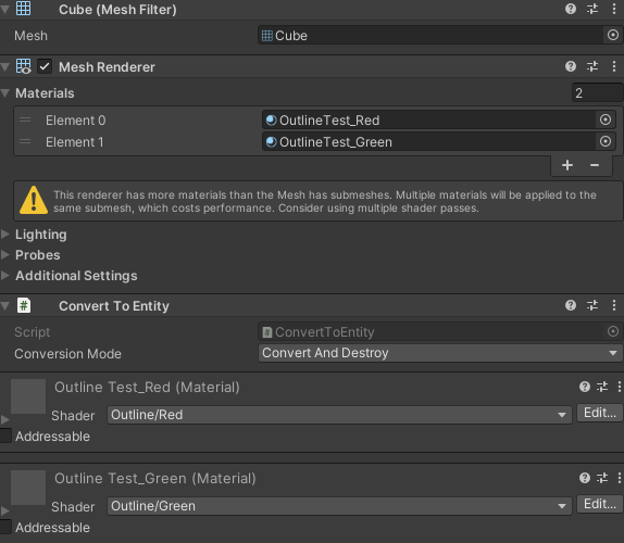 Multiple materials on same submesh not working after entity conversion - Unity Engine - Unity ...
