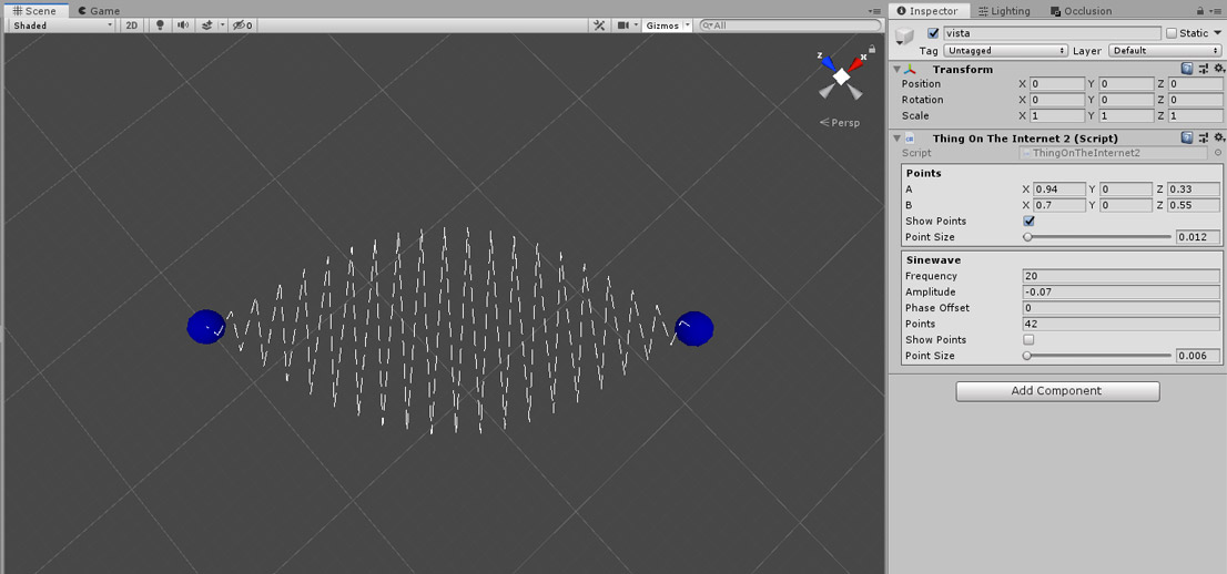 Drawing a sine function from point A to point B using Handles in Editor mode in 3D world space ...