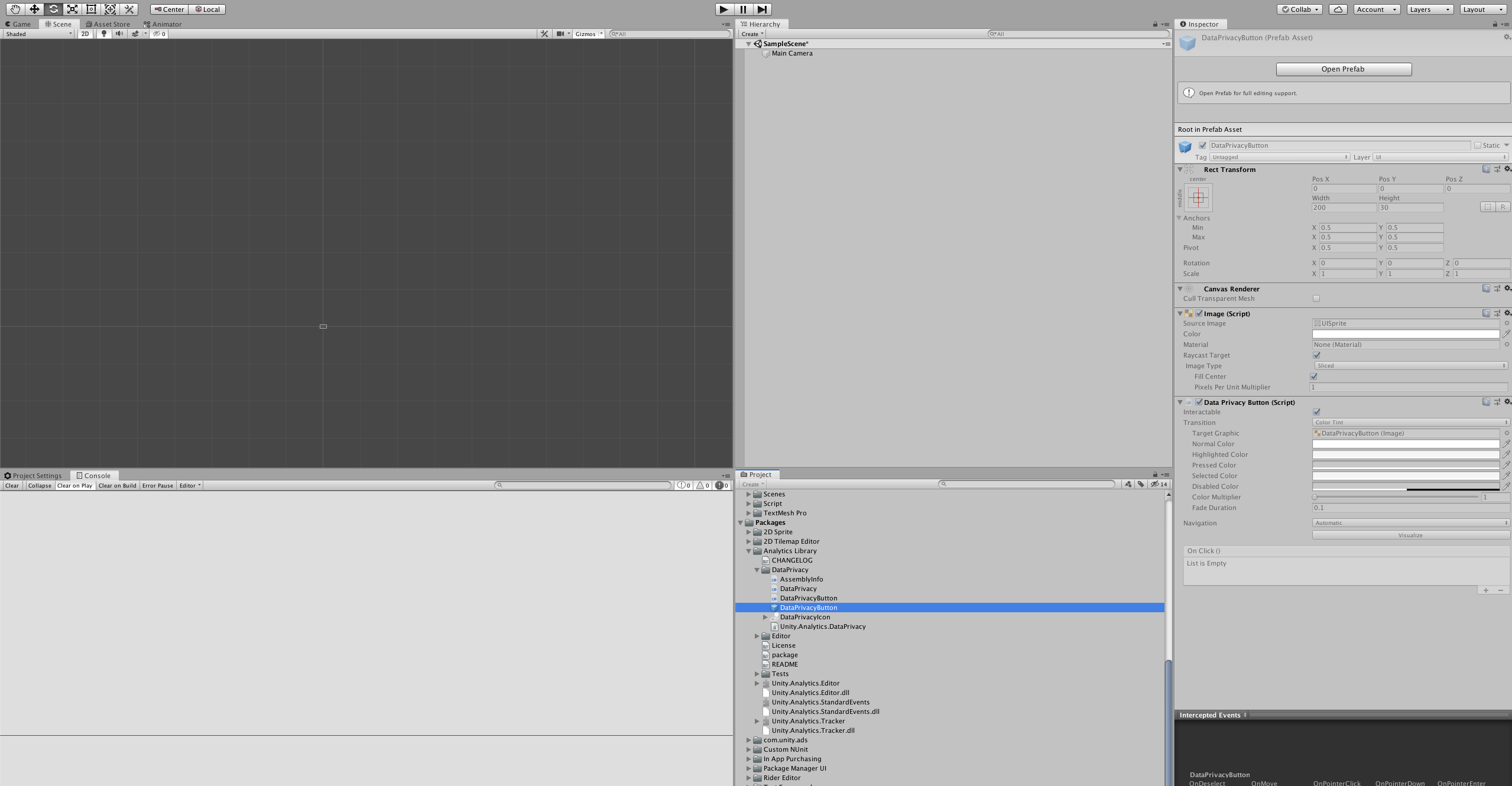 I cannot drag "DataPrivacyButton" prefab into my scene - Unity Services - Unity Discussions